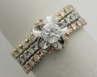 14K Tri Color Gold Tulip Engagement Ring Bridal or Tridal | Etsy