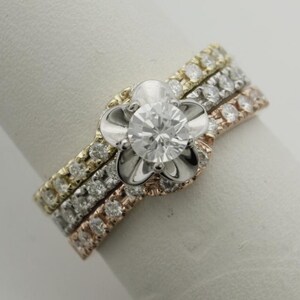 14K Tri Color Gold Tulip Engagement Ring, Bridal or Tridal Set, Wedding ...