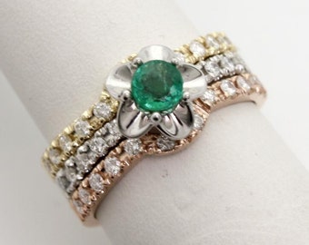 14K Tri Color Gold Tulip Engagement Ring Bridal or Tridal | Etsy