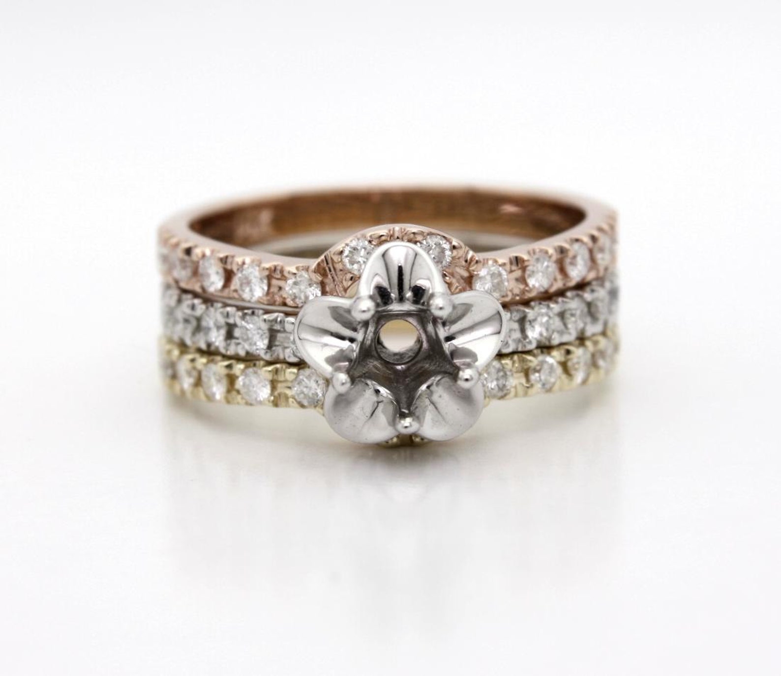 14K Tri Color Gold Tulip Engagement Ring Bridal or Tridal - Etsy