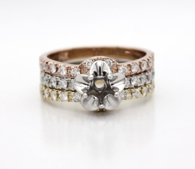 14K Tri Color Gold Tulip Engagement Ring Bridal or Tridal | Etsy