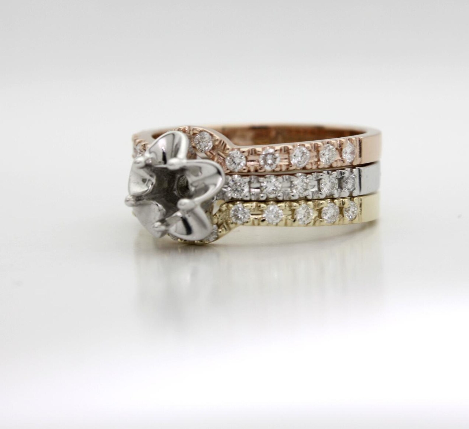 14K Tri Color Gold Tulip Engagement Ring, Bridal or Tridal Set, Wedding ...