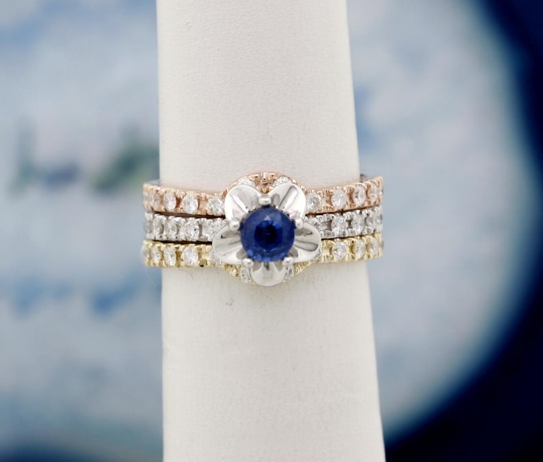 14K Tri Color Gold Tulip Engagement Ring Bridal or Tridal | Etsy