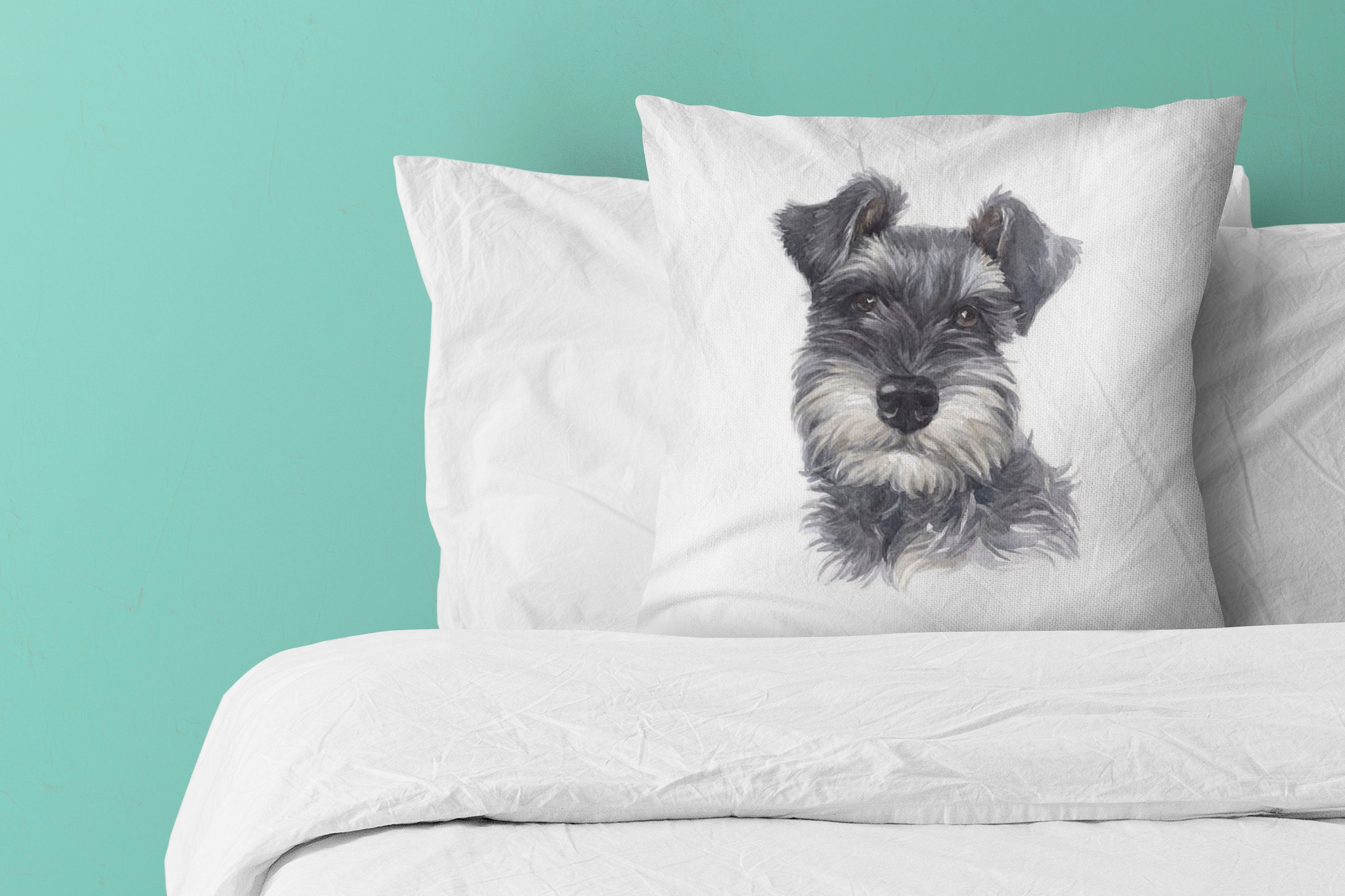 Watercolour Miniature Schnauzer Dog Breed Panel | Printed Fabric ...