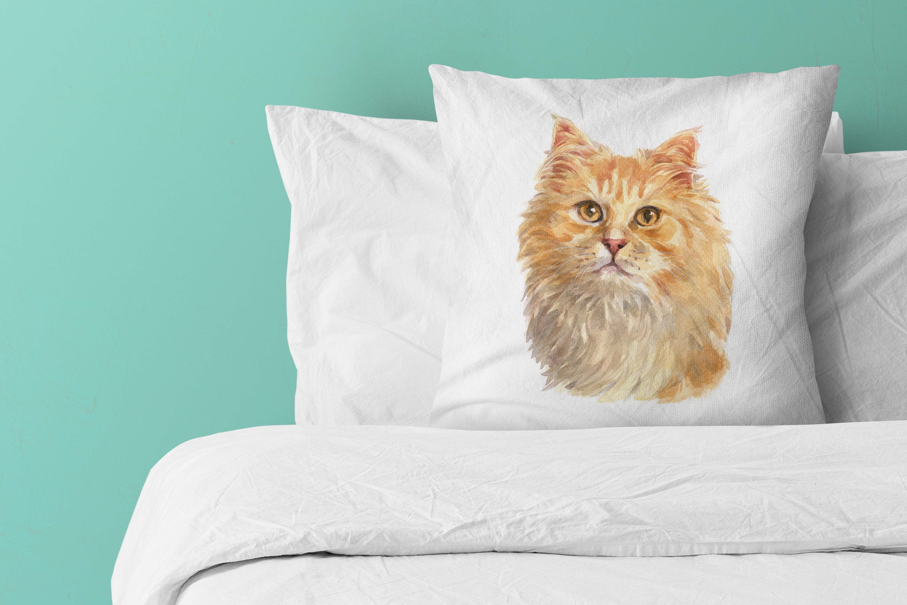 Watercolour Ginger Long Hair Cat Breed Panel | Printed Fabric | Natural ...