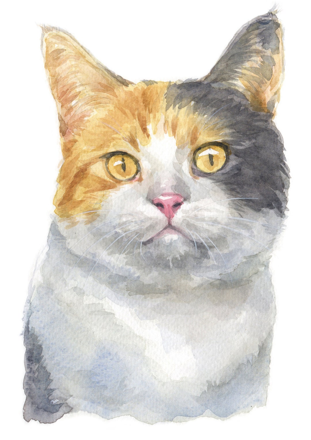 Watercolour Calico Cat Breed Panel | Printed Fabric | Natural Panama ...
