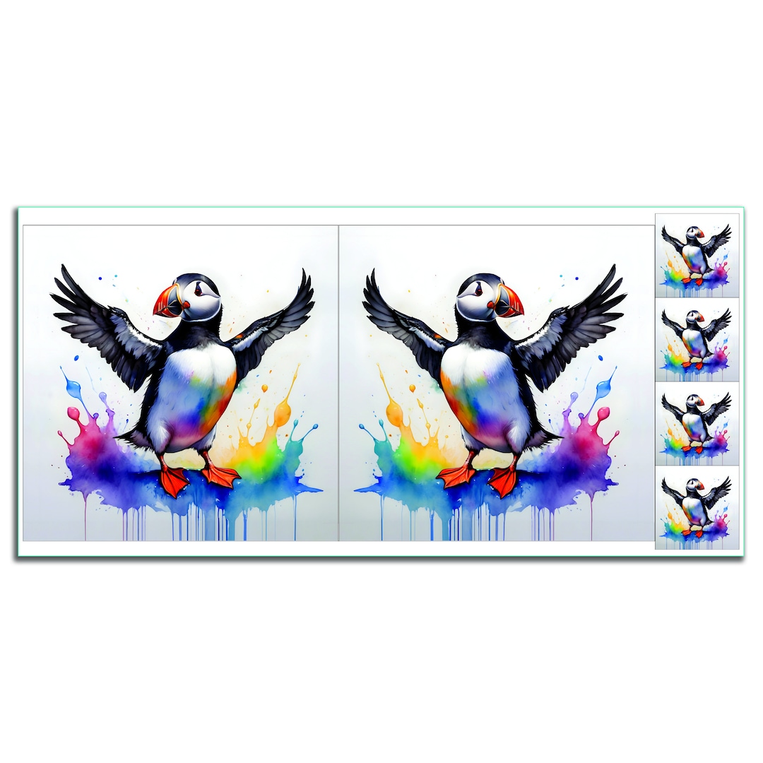 Rainbow Puffin Bag/cushion Panel With Charm Squares - Etsy