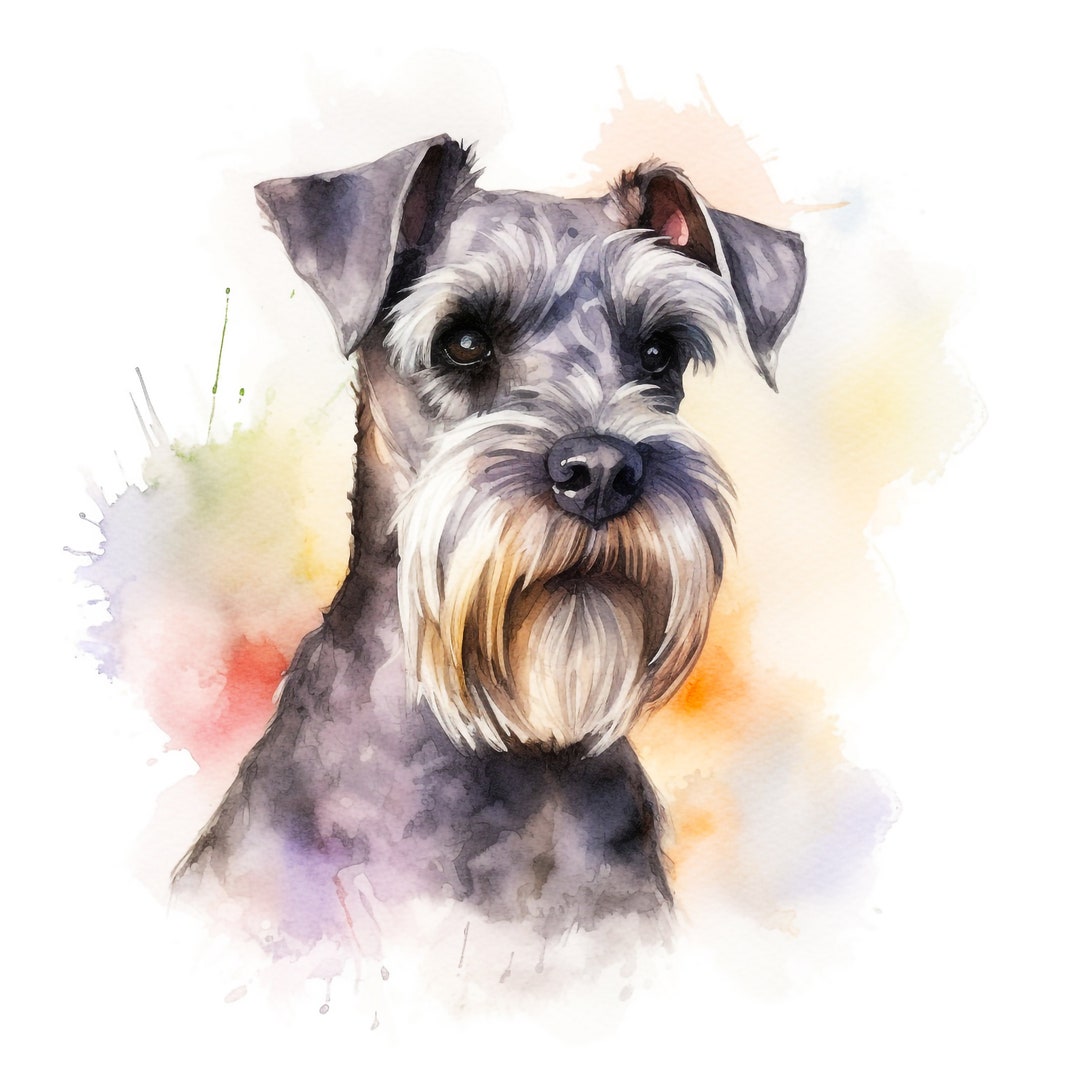 Rainbow Splatter Schnauzer Panel | Printed Fabric | Natural Panama ...