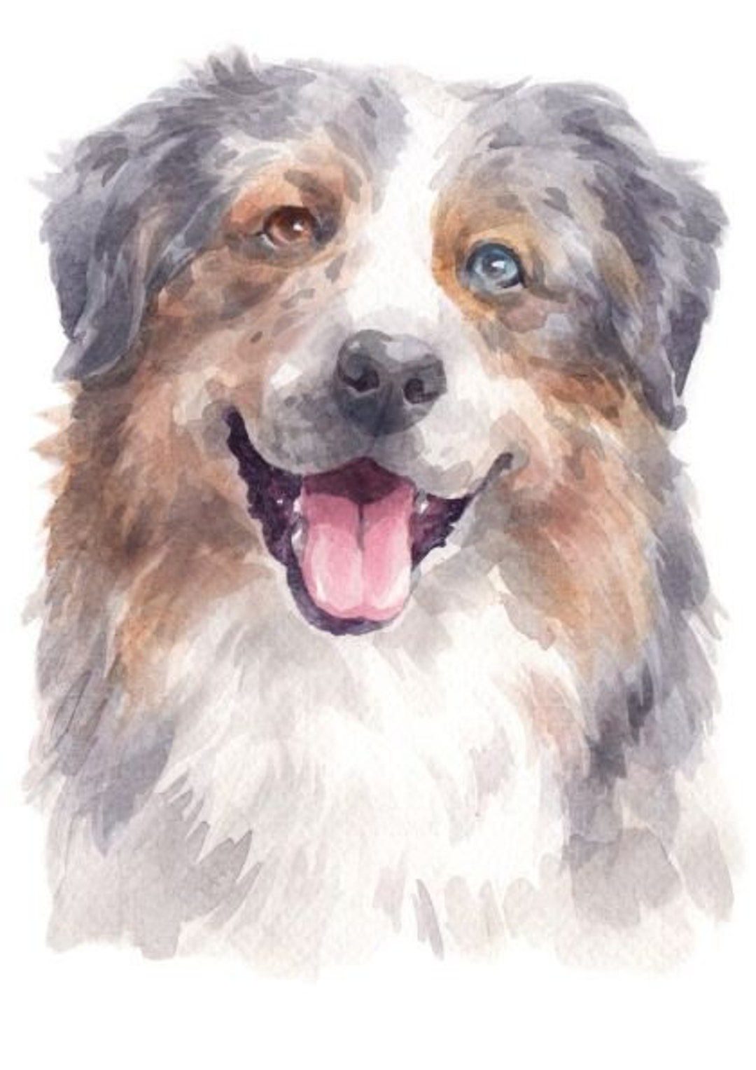 Watercolour Australian Shepherd Dog Breed Panel | Printed Fabric ...