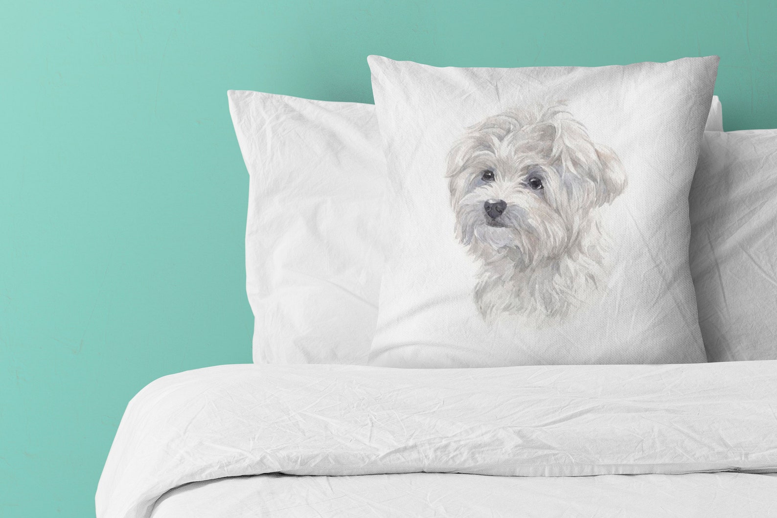 Watercolour Maltese Dog Breed Panel | Printed Fabric | Natural Panama ...