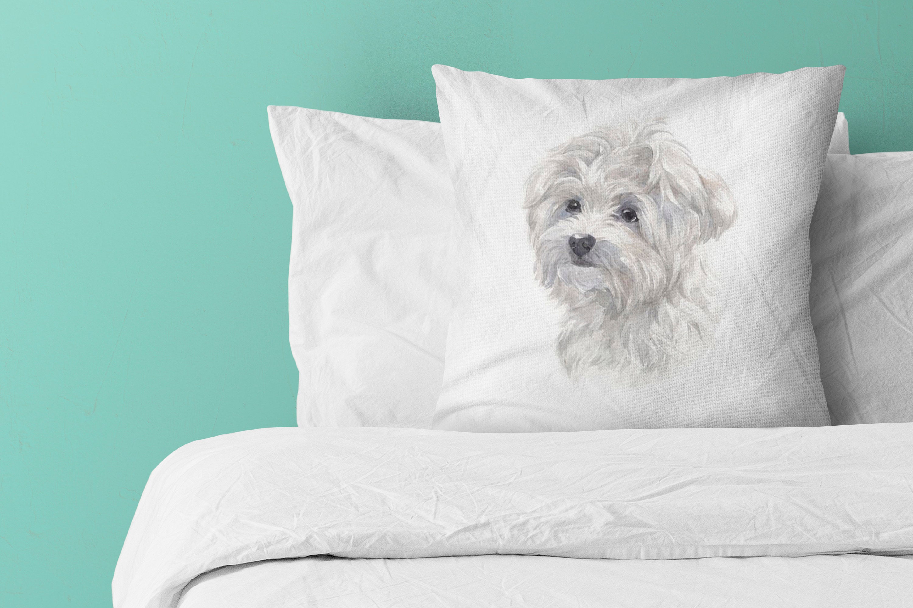 Watercolour Maltese Dog Breed Panel | Printed Fabric | Natural Panama ...