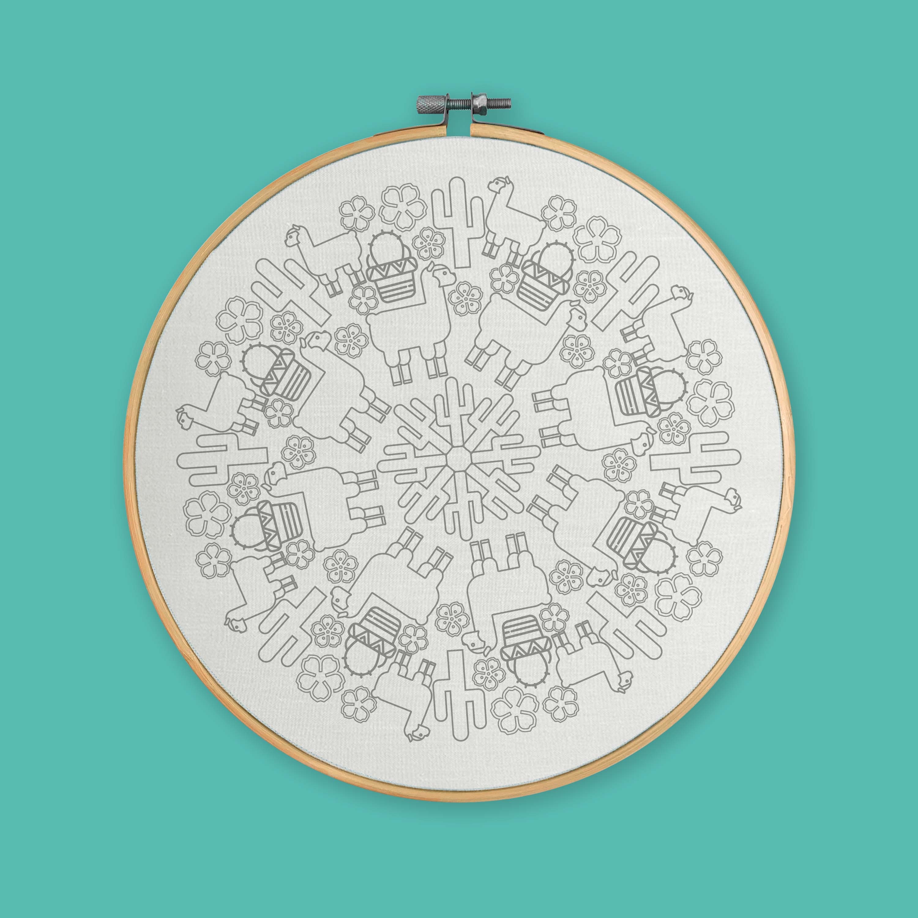 Llama Embroi-doodle Hand Embroidery Printed Fabric Repeated Pattern ...