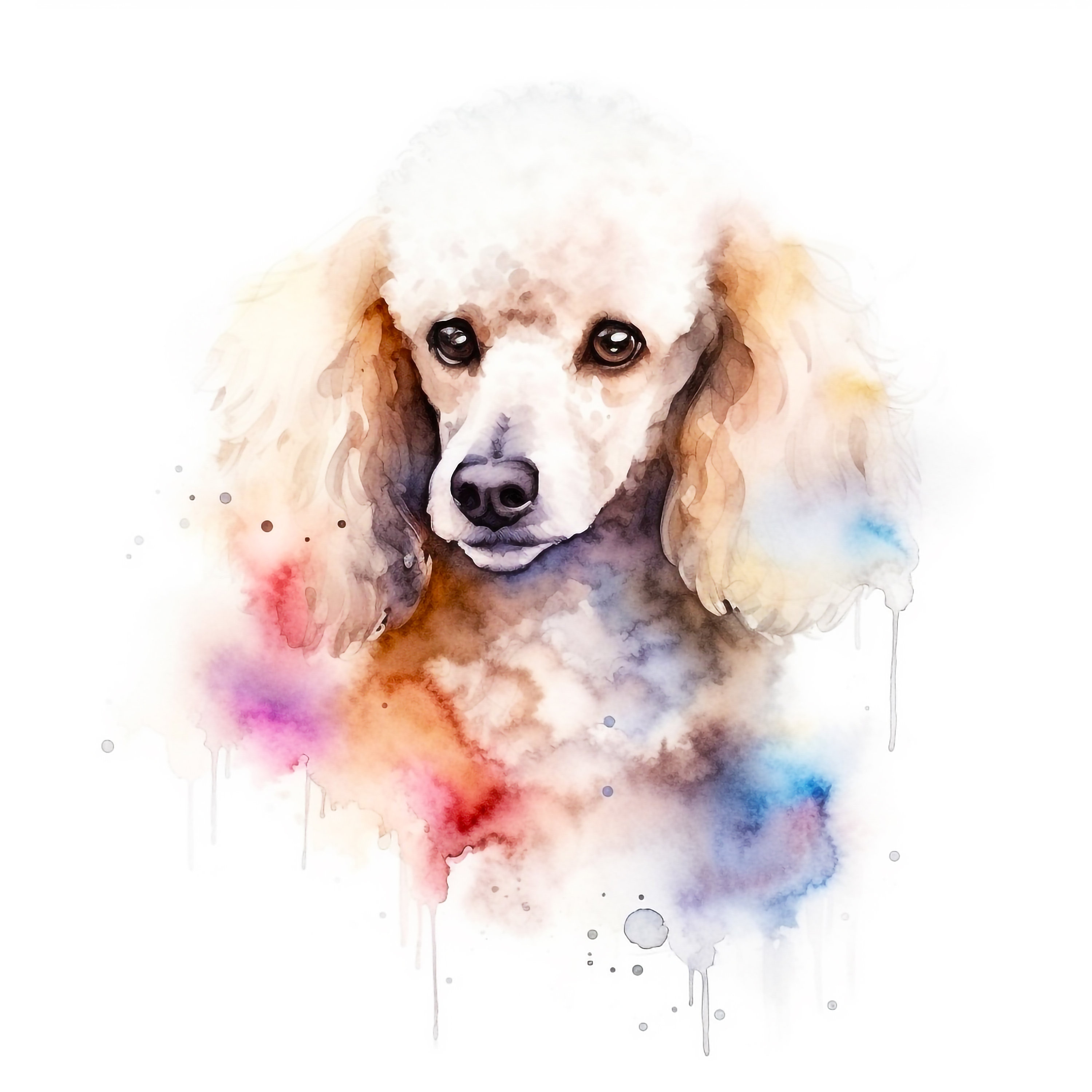 Rainbow Splatter Toy Poodle Panel | Printed Fabric | Natural Panama ...