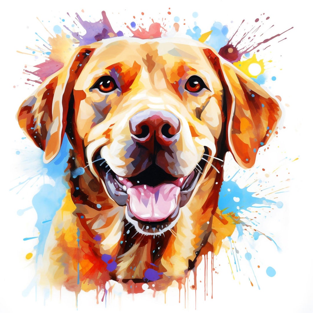 Rainbow Splatter Red Labrador Panel | Printed Fabric | Natural Panama ...