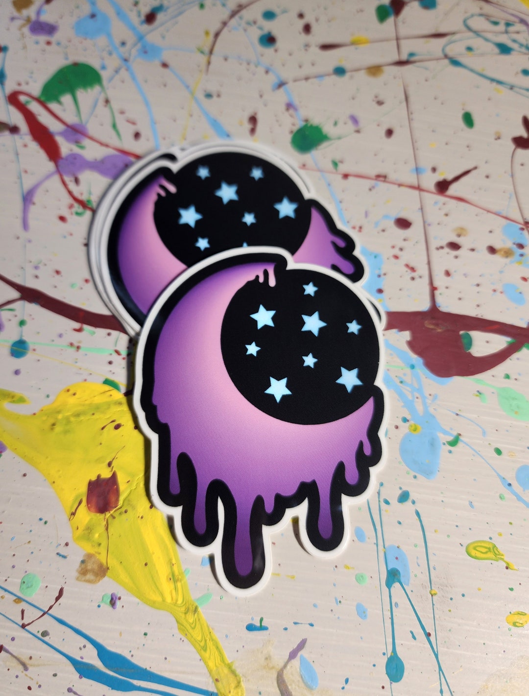 Drippy Moon Vinyl Sticker - Etsy