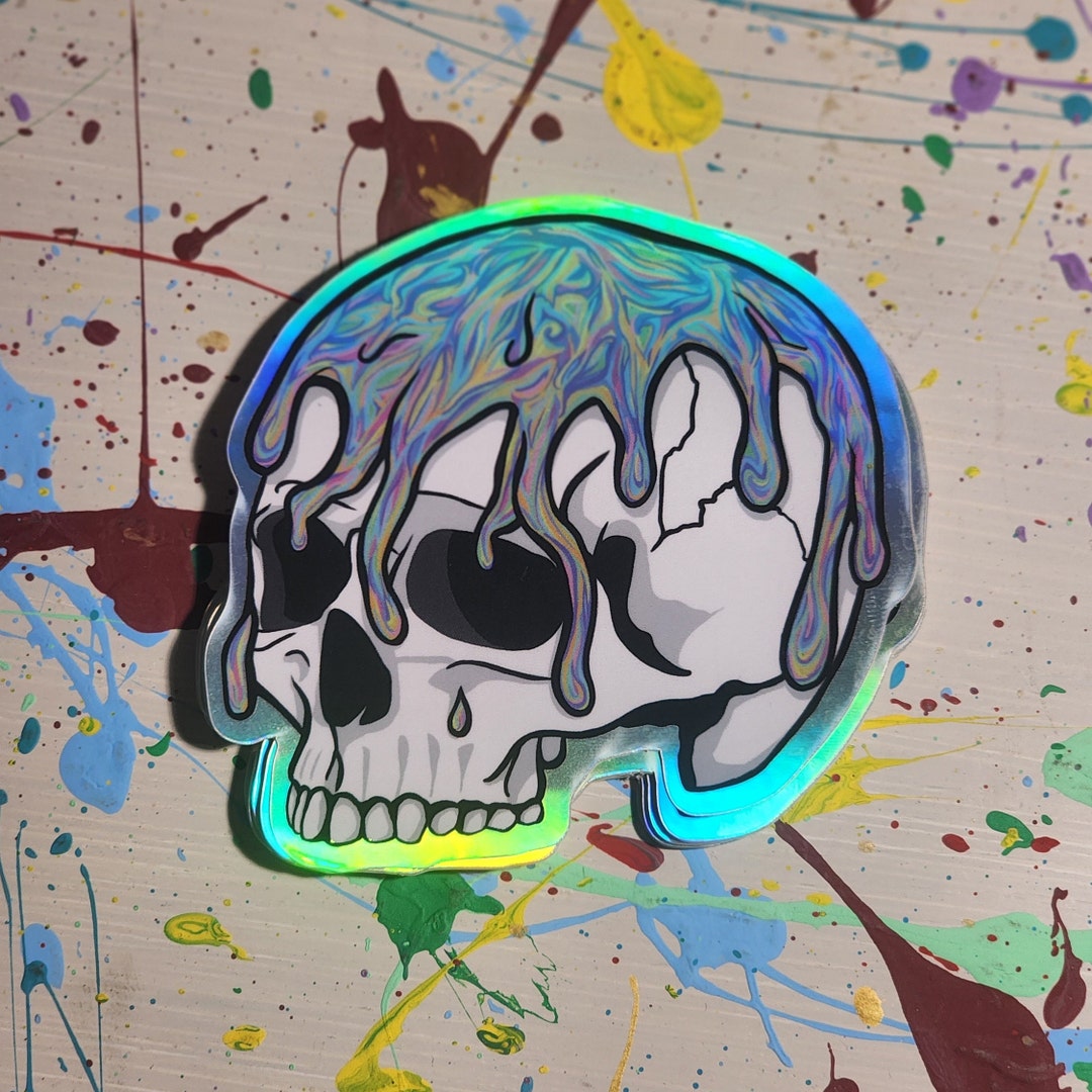 Holographic Oil Slick Skull Vinyl Sticker - Etsy