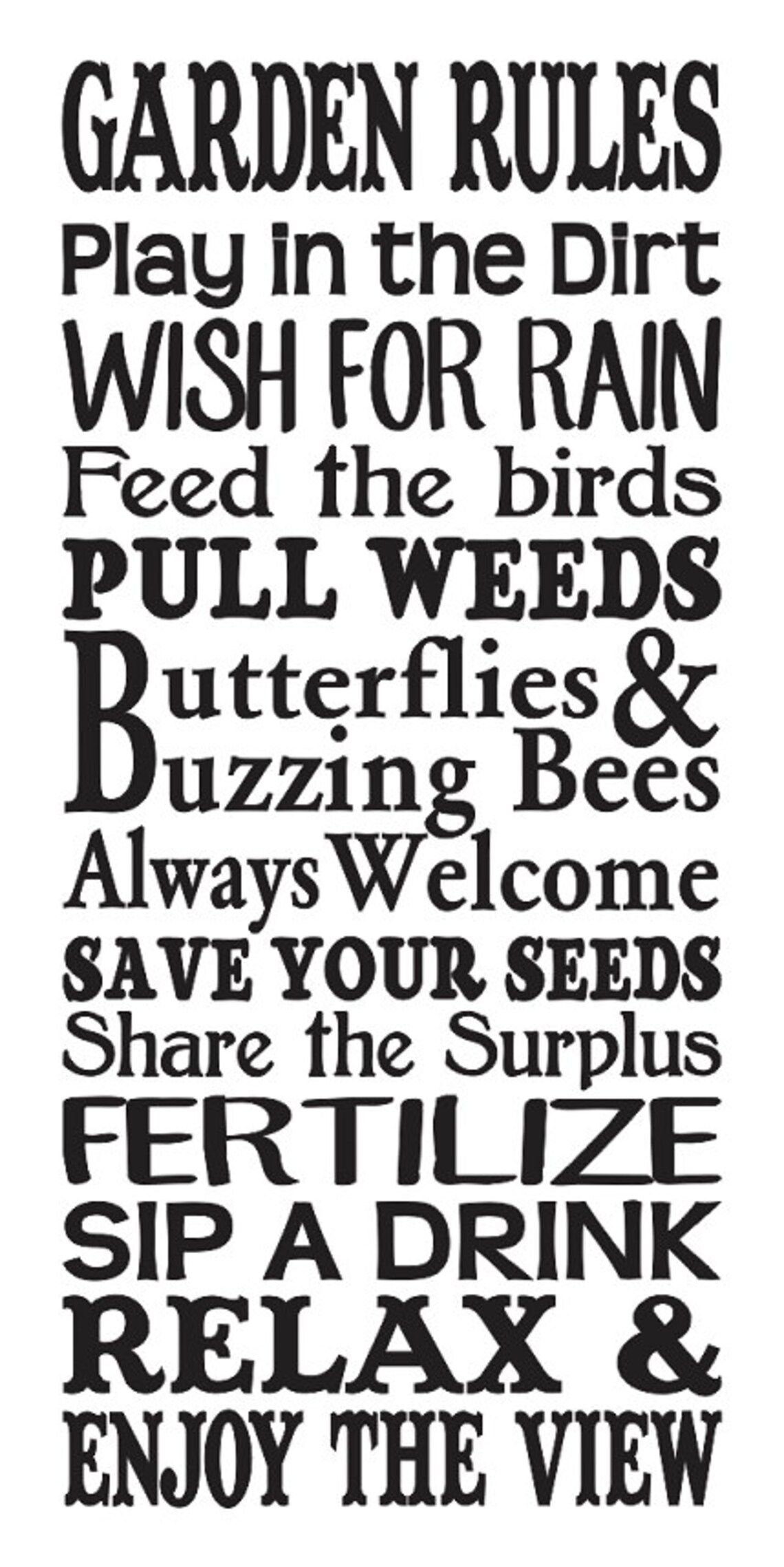 Garden Rules STENCIL Large 12x24 for Painting - Etsy Canada