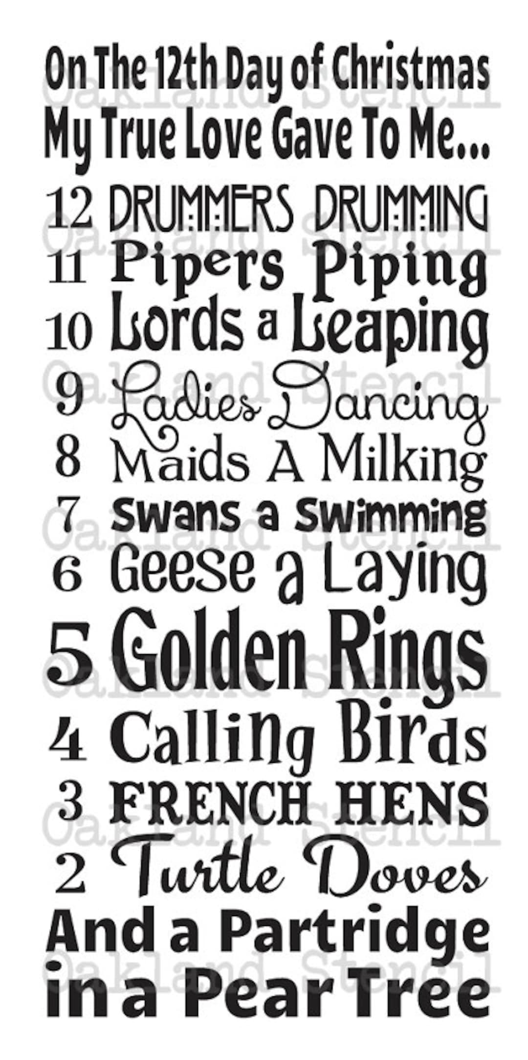 12 Days of Christmas STENCIL for Painting Wood Signs Airbrush Crafts ...
