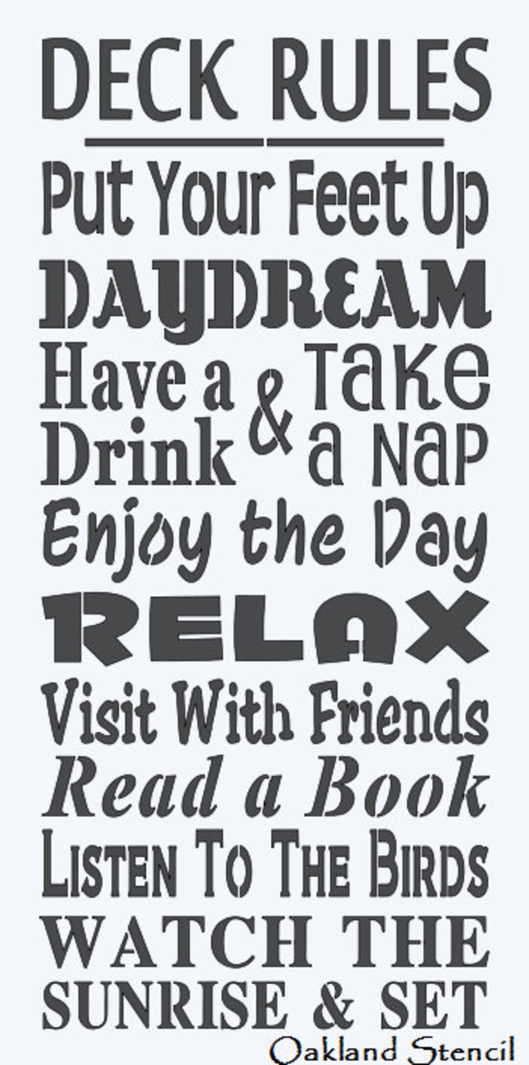 Deck Rules STENCIL Large 12"x24" for Painting Signs Walls Wood Canvas ...