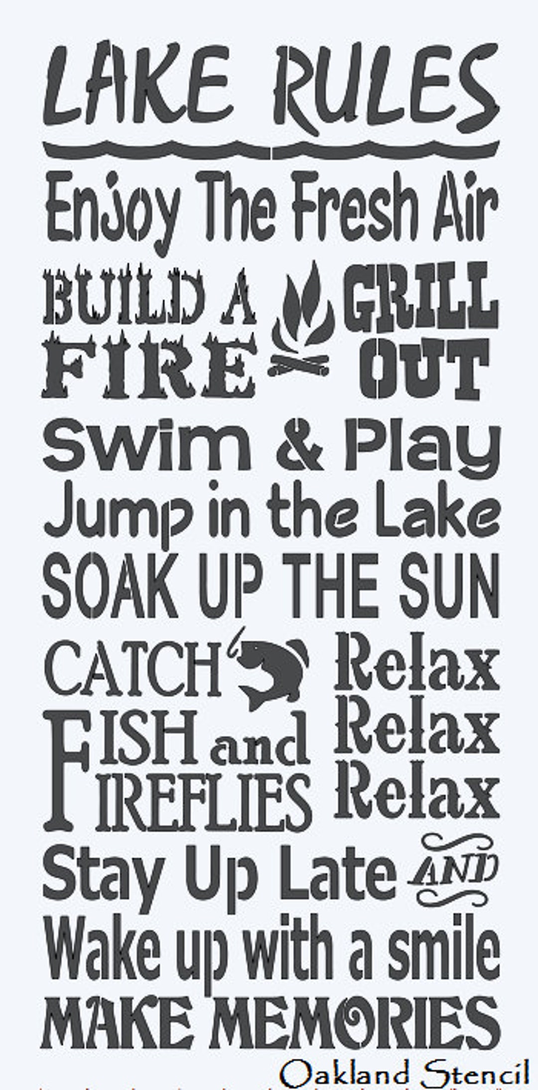 Lake Rules STENCIL Large 12x24 for Painting Signs, Airbrush, Crafts ...