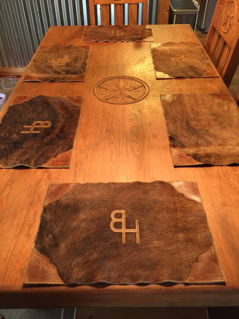 Custom Made Cowhide and Leather Place Mats | Etsy