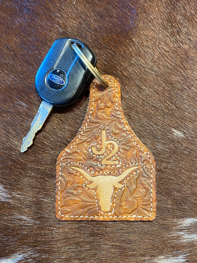 Tooled Leather Cross Ear Tag or Cowhide Shape With Leather - Etsy