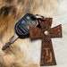 Tooled Leather Cross, Ear Tag or Cowhide Shape With Leather Backing Key ...