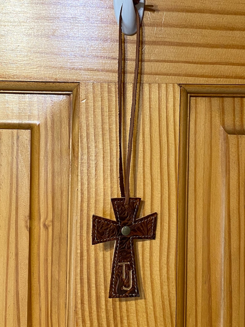 Tooled Leather Cross Ear Tag or Cowhide Shape With Leather - Etsy