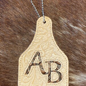 Tooled Leather Cross, Ear Tag or Cowhide Shape With Leather Backing Key ...