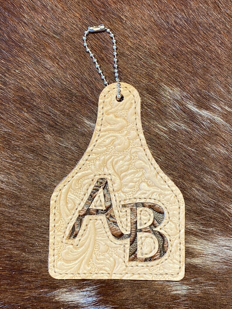 Tooled Leather Cross Ear Tag or Cowhide Shape With Leather - Etsy