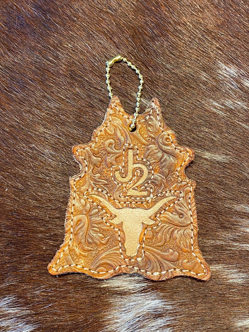 Tooled Leather Cross Ear Tag or Cowhide Shape With Leather - Etsy