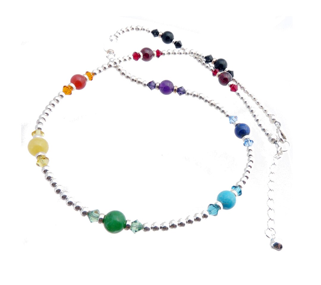 Sterling 7 Chakra Necklace, Real Stones, Natural Gemstone Healing ...