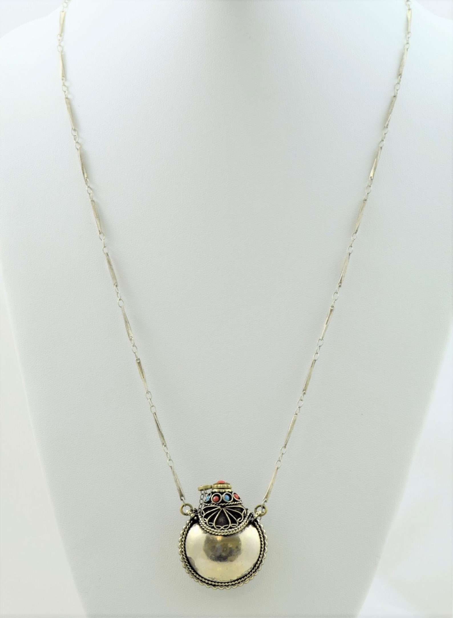 Silver Bottle Necklace, Antiqued Metal Container Holds Ash, Stones ...
