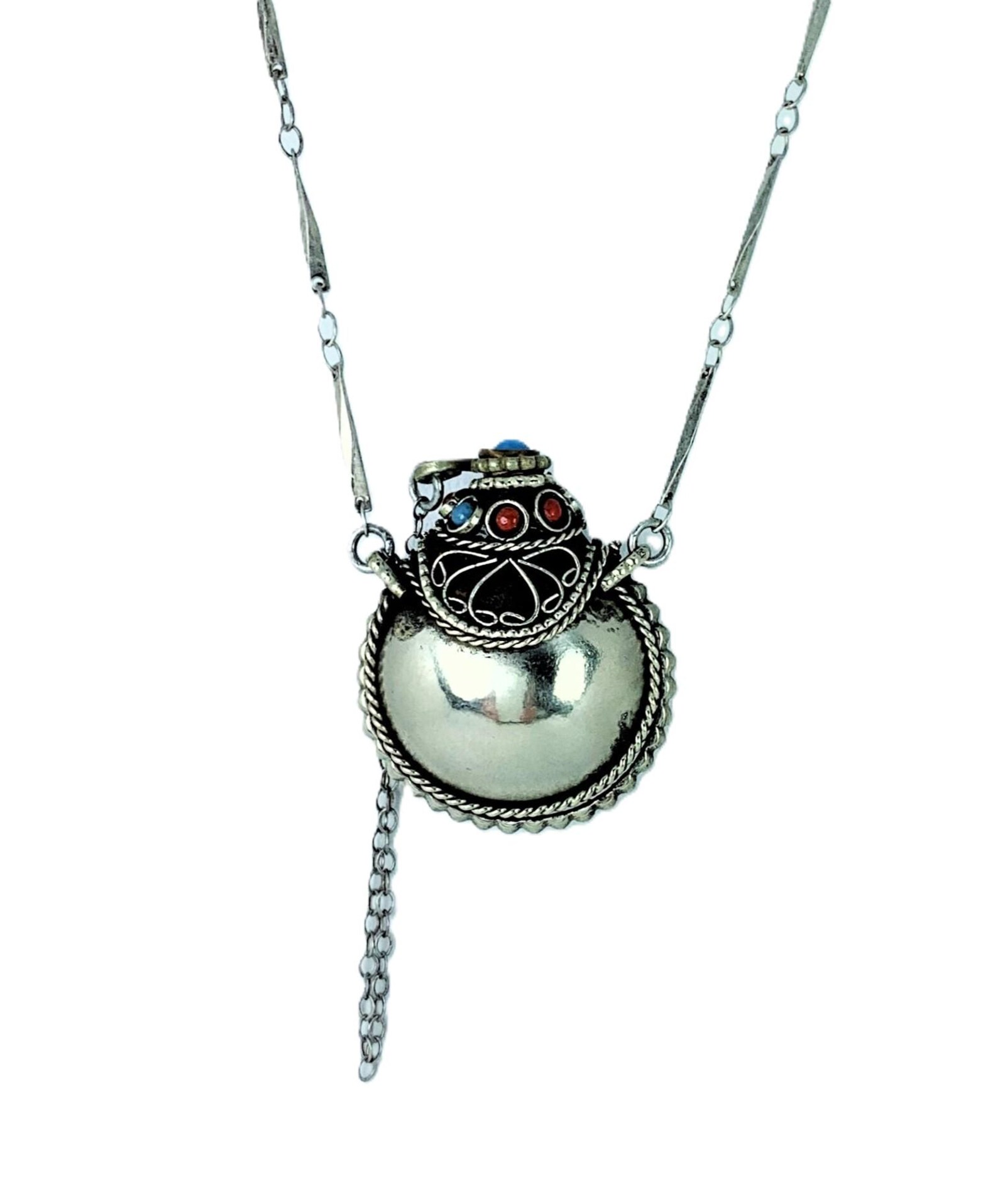 Silver Bottle Necklace, Antiqued Metal Container Holds Ash, Stones ...
