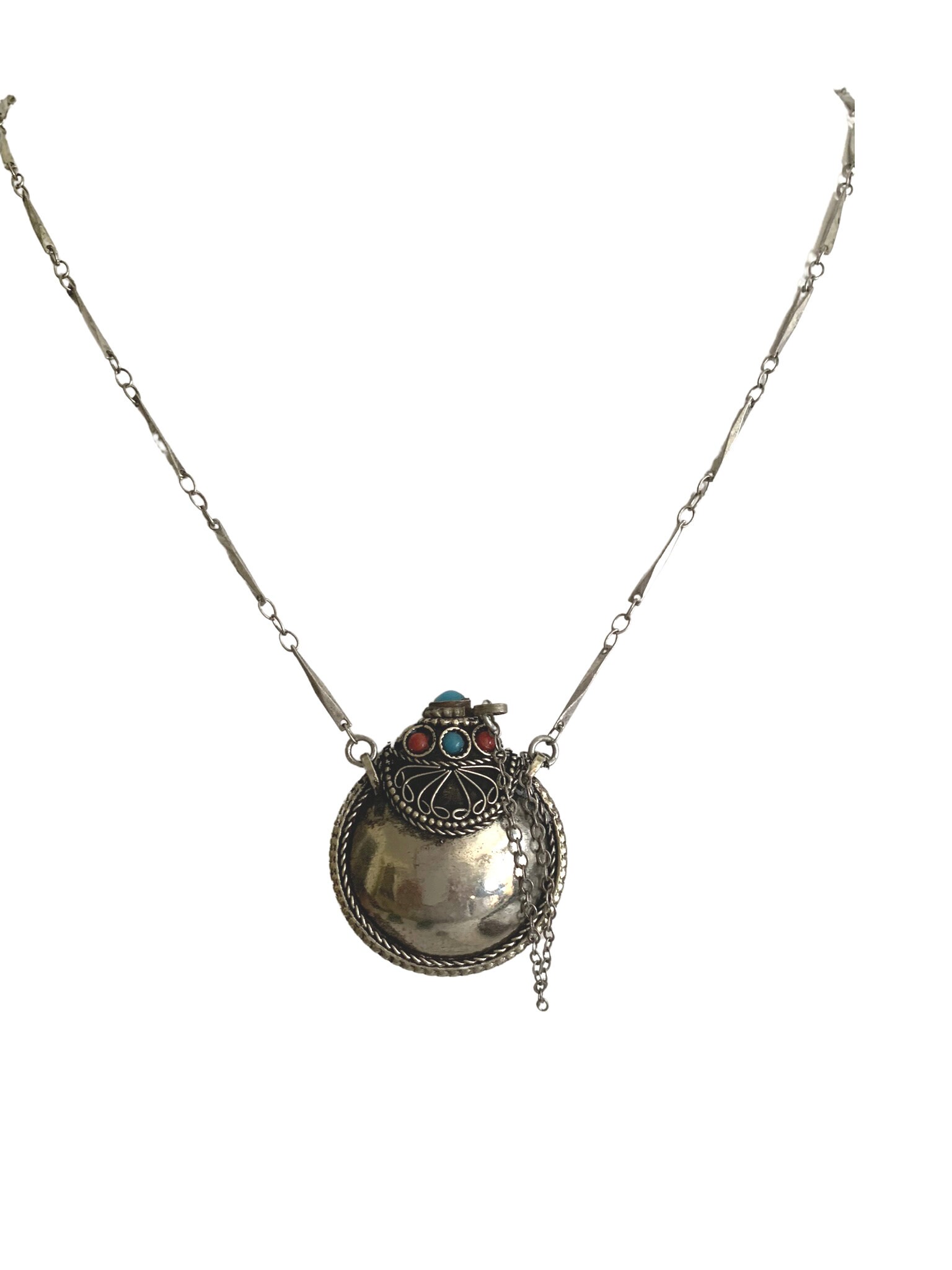 Silver Bottle Necklace, Antiqued Metal Container Holds Ash, Stones ...