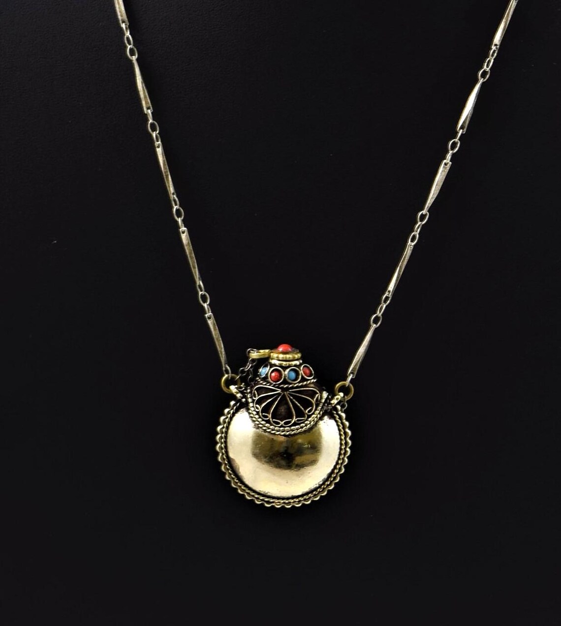 Silver Bottle Necklace, Antiqued Metal Container Holds Ash, Stones ...