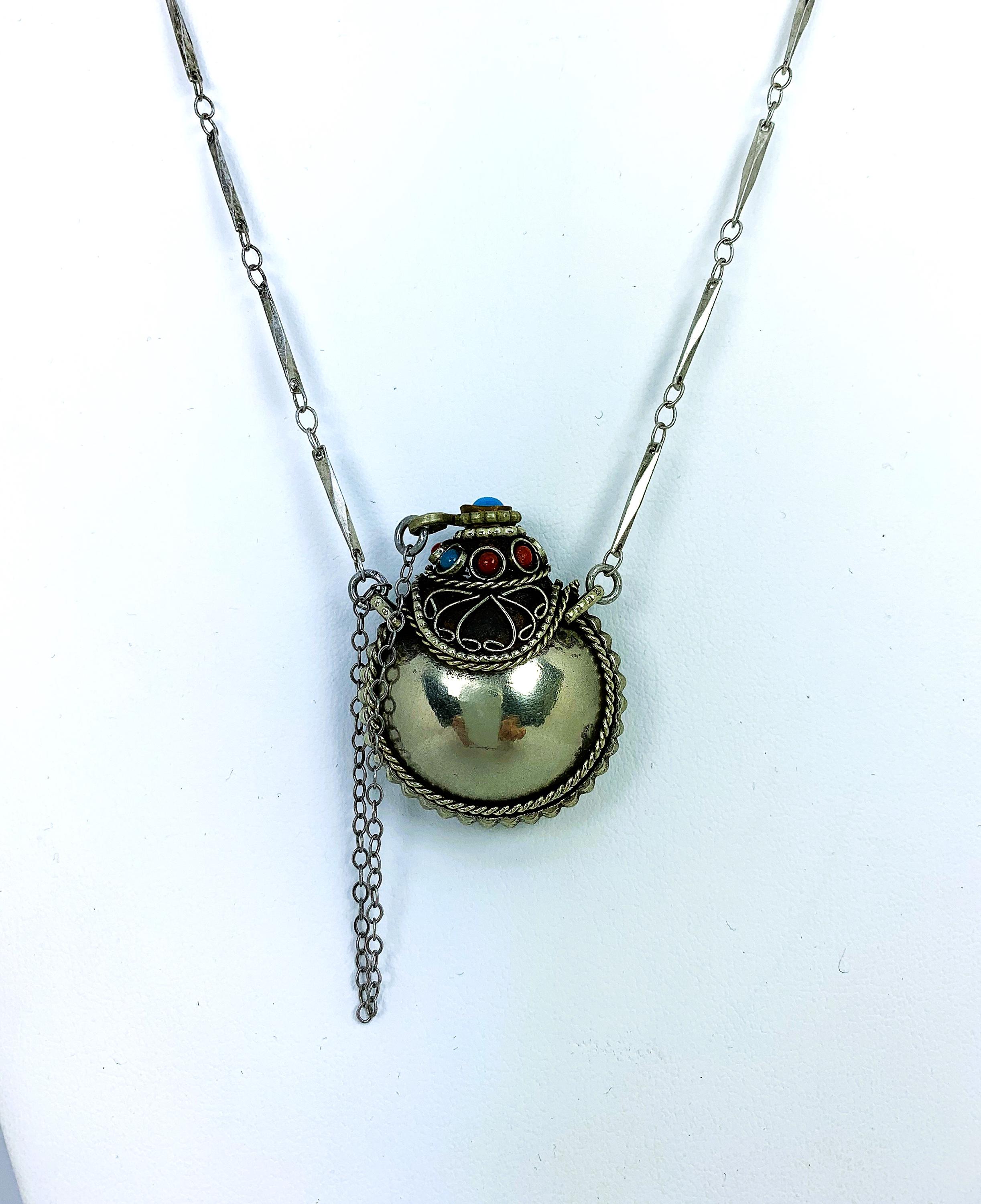 Silver Bottle Necklace, Antiqued Metal Container Holds Ash, Stones ...