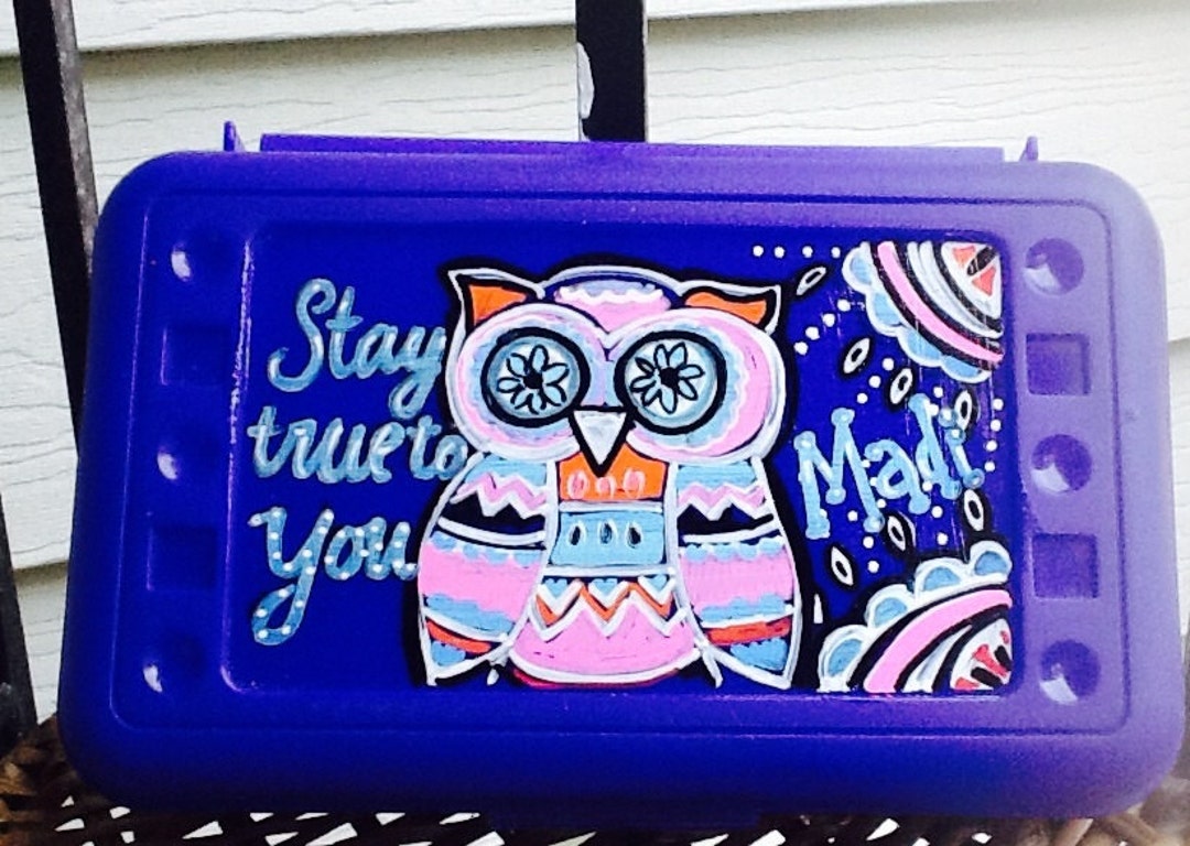 Owl Art Box, School Pencil Box, Art Box, Owl Pencil Box, Owl Supply Box ...