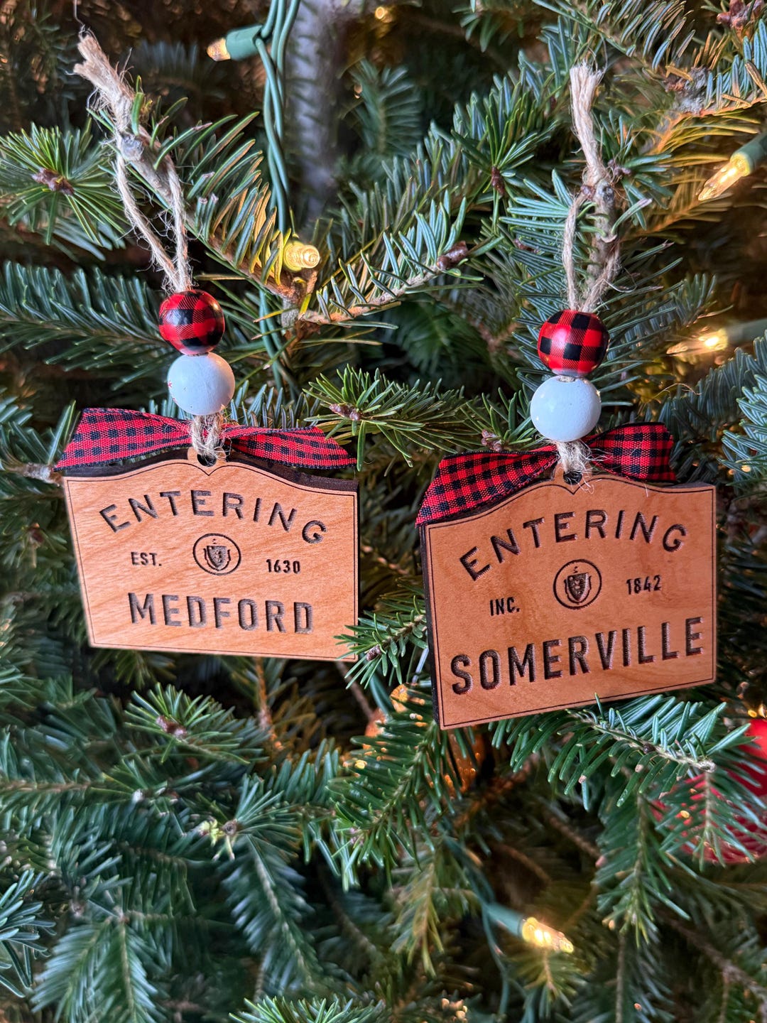 Massachusetts Town Sign Christmas Ornaments, Entering Boston Sign - Etsy