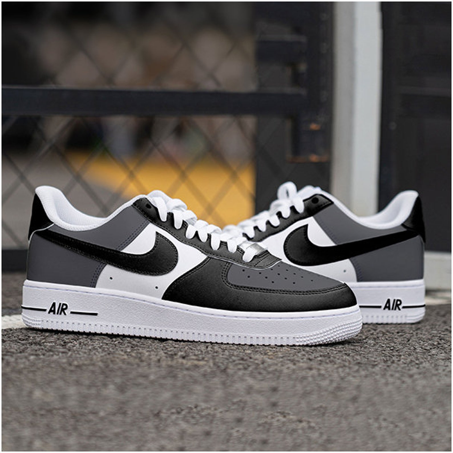 Custom Black and Gray Air Force 1, Handpainted Gray Custom AF1 Sneakers ...