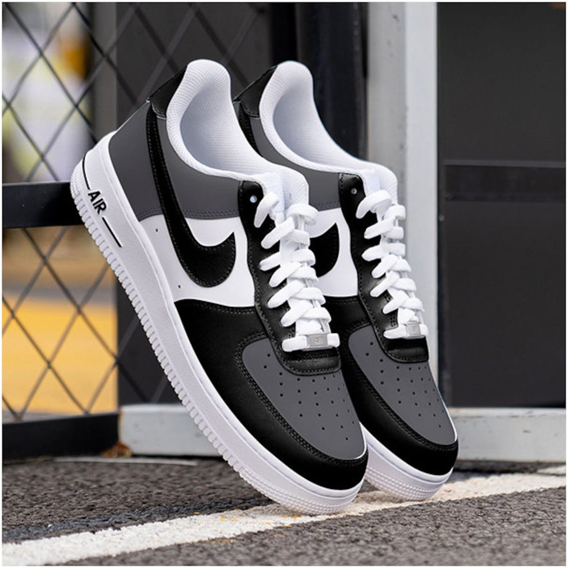 Custom Black and Gray Air Force 1, Handpainted Gray Custom AF1 Sneakers ...