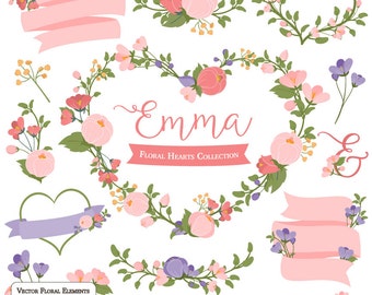 Emma Floral Heart Clipart & Vectors in Mint and Coral mint | Etsy