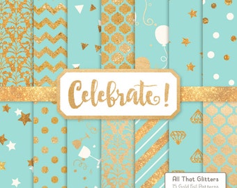 Celebrate Gold Foil Digital Papers in Christmas party | Etsy