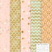 Premium Gold Foil Mint & Peach Digital Papers - Party Patterns, Party ...