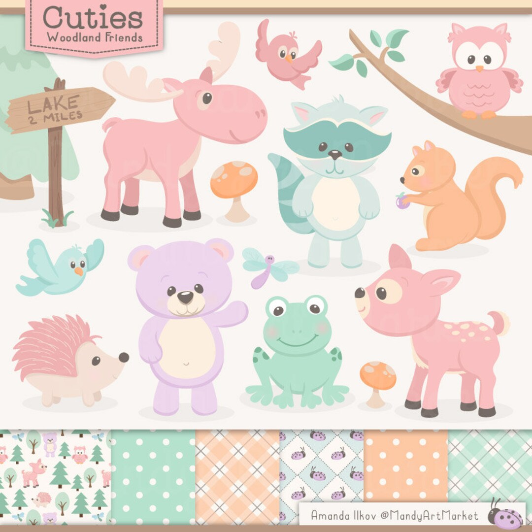 Cute Woodland Animals Clip Art & Papers - Woodland Clipart, Forest ...