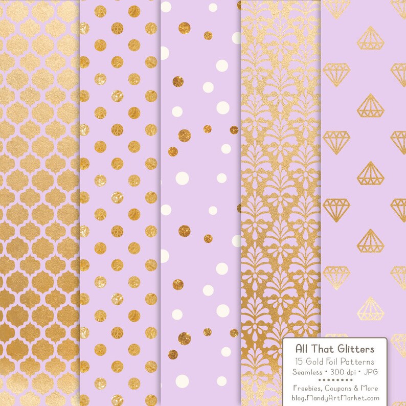 Premium Gold Foil Lavender Digital Papers - Party Patterns, Party ...