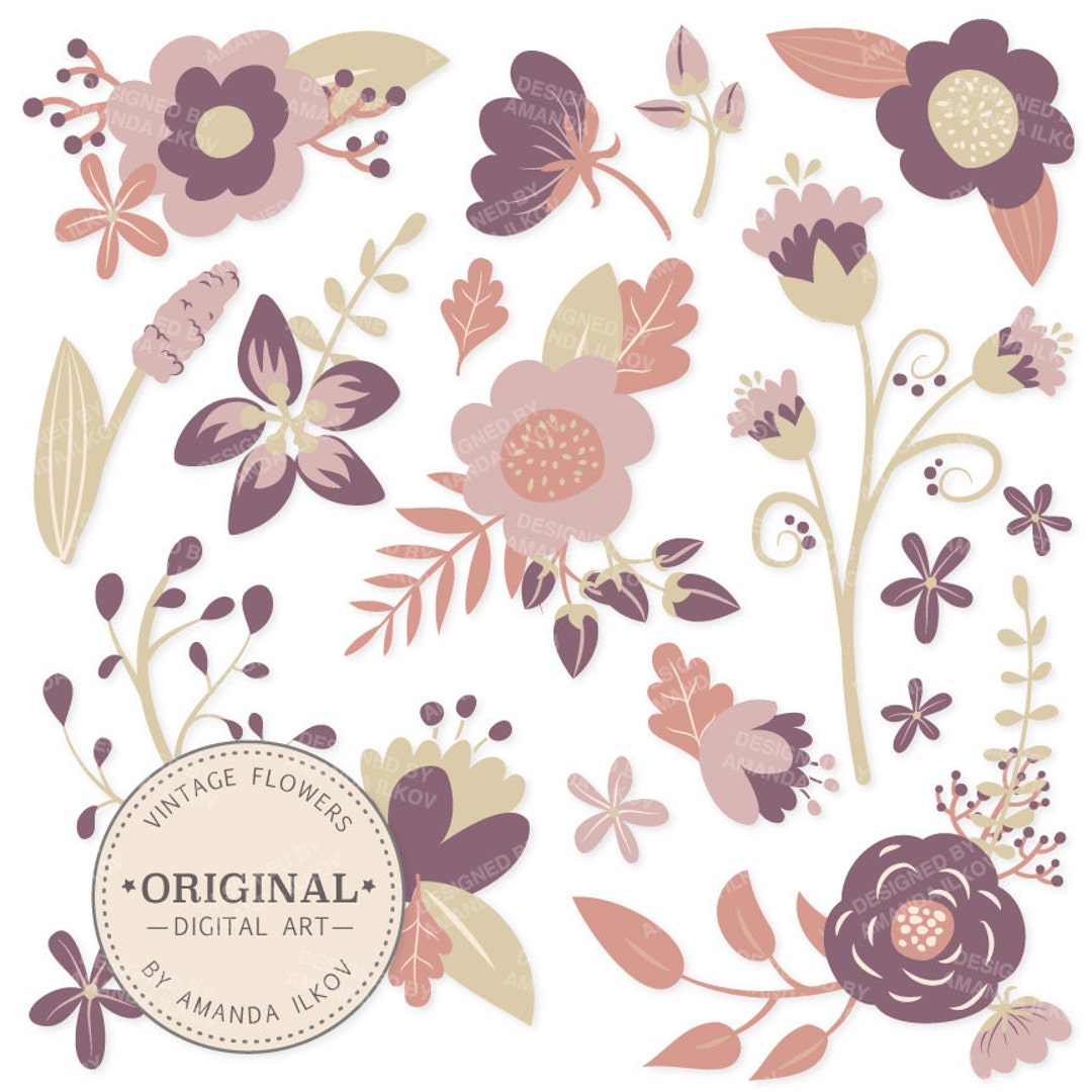 Premium Purple Floral Clipart & Flower Vectors Purple - Etsy