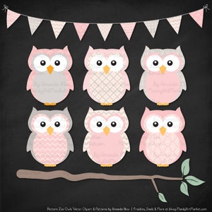 Patterned Soft Pink Owls Clipart and Digital Papers - Soft Pink Owl ...