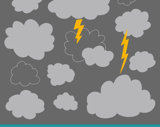 Storm Cloud Clipart Bundle | 49 PNG Rain & Lightning Designs | Magic ...