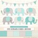 Patterned Aqua Elephants Clipart and Digital Papers - Aqua Elephant ...